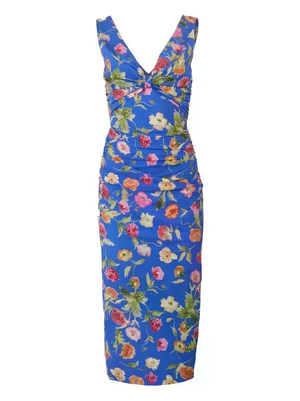 Carolina Herrera Poppy-print Gathered Midi Dress
