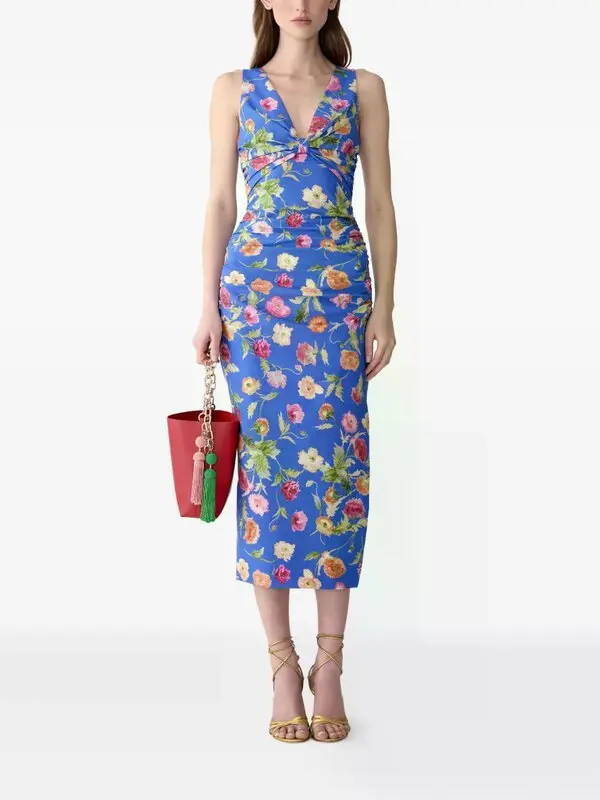 Carolina Herrera Poppy-print Gathered Midi Dress