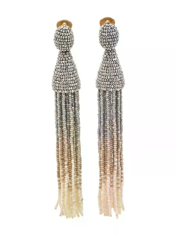 Oscar De La Renta 1990s Beaded Tassel Earrings - Silver