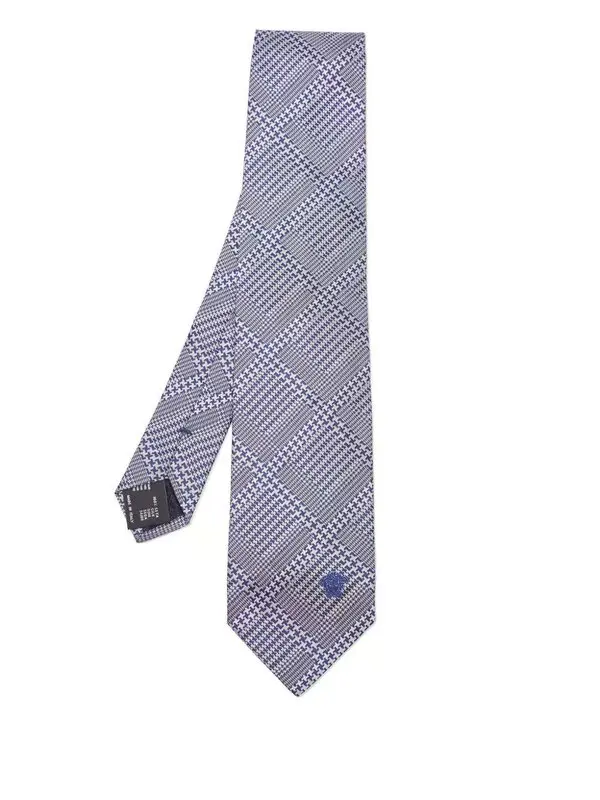 Versace Houndstooth-pattern Silk Tie - Grey