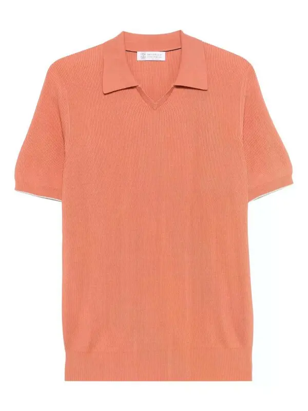 Brunello Cucinelli V-neck Ribbed T-shirt - Orange