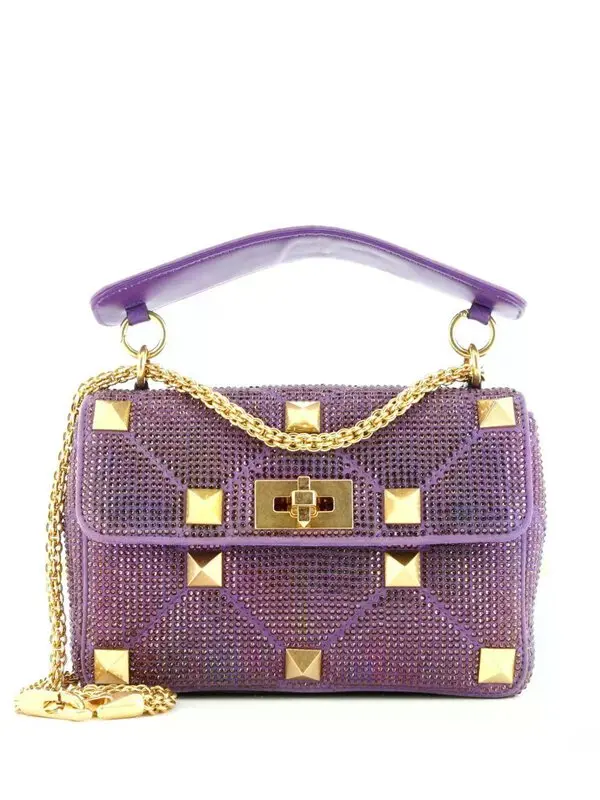Valentino Garavani Roman Studded Suede Flap Shoulder Bag - Purple
