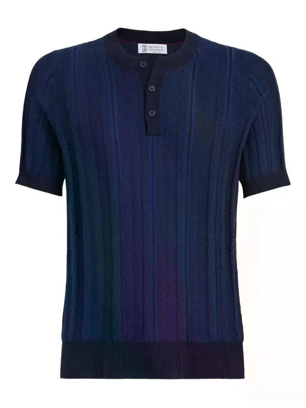 Brunello Cucinelli Jacquard-textured Rib-knit Polo Shirt - Blue