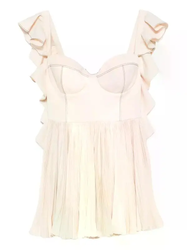 PARLOR Ruffled Pleated Mini Dress - Neutrals