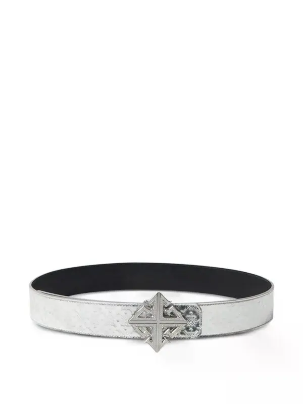 GUAPI Crystal-embellished Cross Buckle Belt - Silver