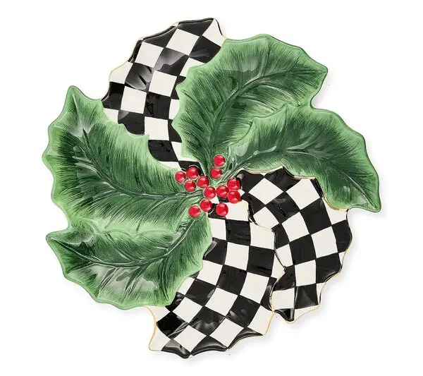 MACKENZIE-CHILDS As Is Holly Leaf Serving Platter - One-color