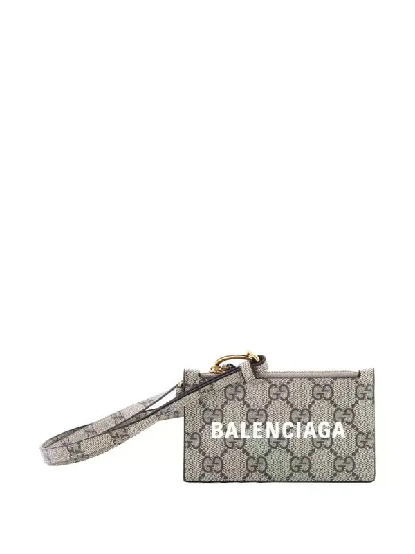 Gucci X Balenciaga The Hacker Project Zip Case With Strap Gg Coated Canvas Card Holder - Neutrals