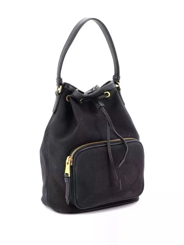 Prada Logo Drawstring Canvas Bucket Bag