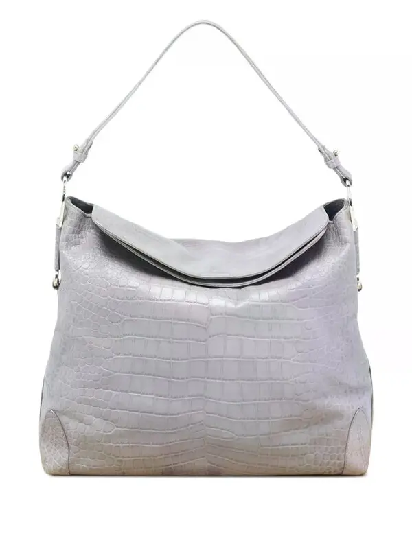 AIGNER 2000s Crocodile-embossed Leather Shoulder Bag