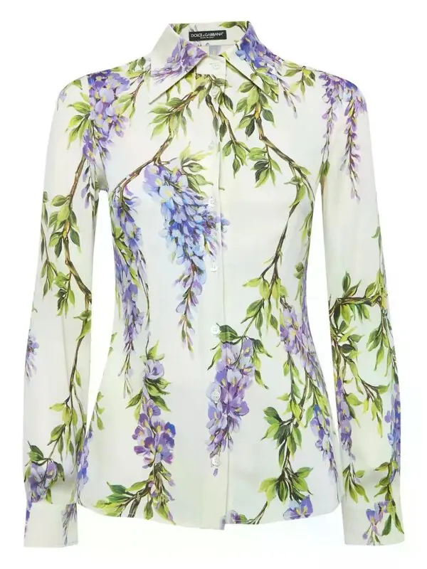 Dolce & Gabbana Floral Print Silk Shirt - Neutrals