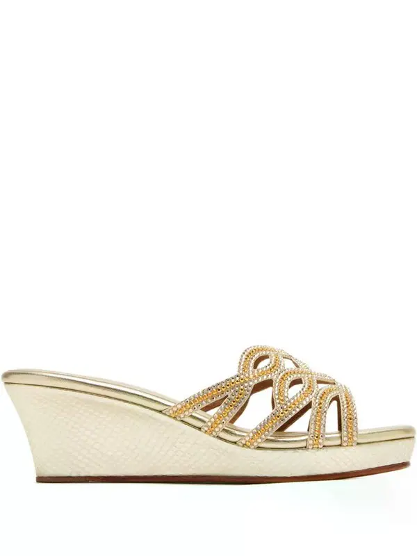 NICOLI 70mm Tina Embellished Wedge Sandals - Gold