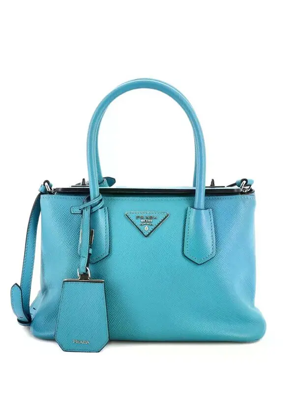 Prada Turnlock Cuir Twin Saffiano Leather Small Tote Bag - Blue