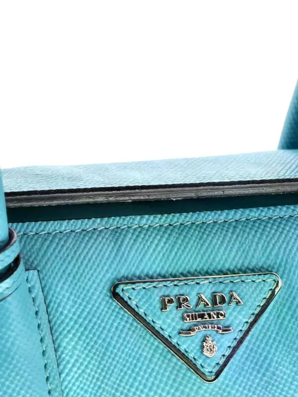 Prada Turnlock Cuir Twin Saffiano Leather Small Tote Bag - Blue