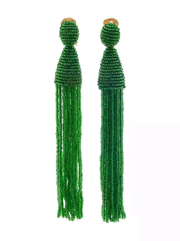Oscar De La Renta Beaded Tassel Clip-on Earrings - Green