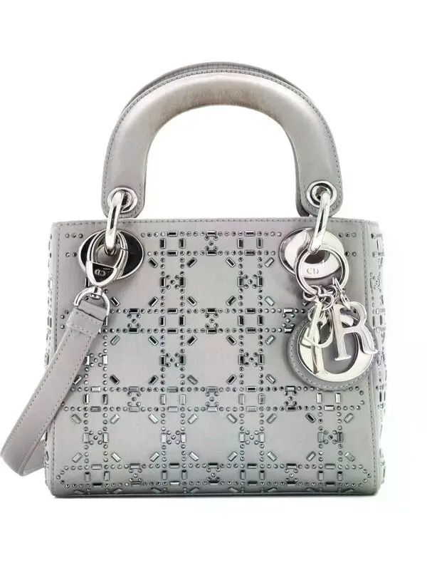 Dior Lady Crystal Embellished Mini Satchel - Grey