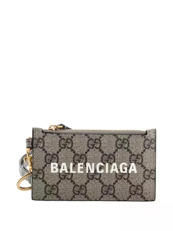 Gucci X Balenciaga The Hacker Project Zip Case With Strap Gg Coated Canvas Card Holder - Brown