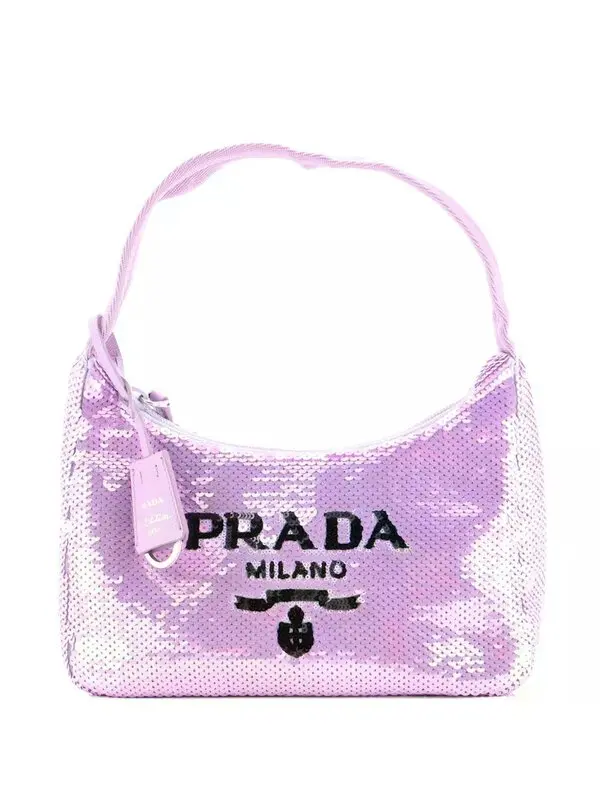 Prada Re-edition 2000 Sequins Mini Hobo Bag - Purple