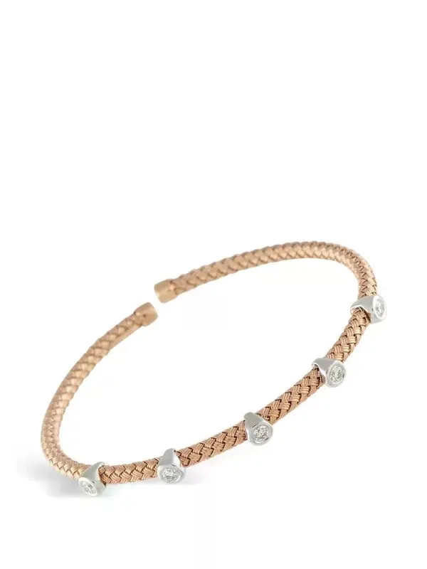 LB EXCLUSIVE 14k Rose And White Gold Woven Effect Diamond Bangle Bracelet - Pink