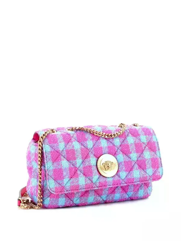 Versace Medusa Icon Chain Flap Bag Quilted Tweed Mini Shoulder Bag - Blue