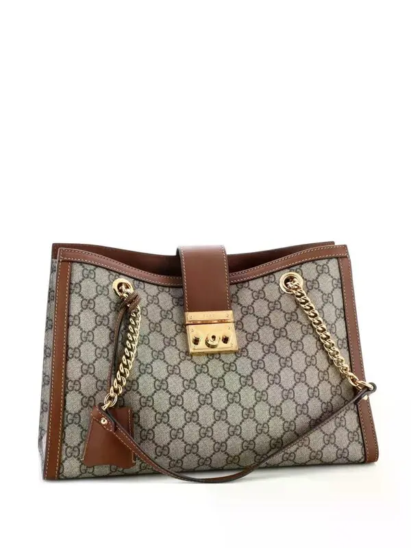 Gucci Padlock Chain Gg Coated Canvas Medium Tote Bag - Brown