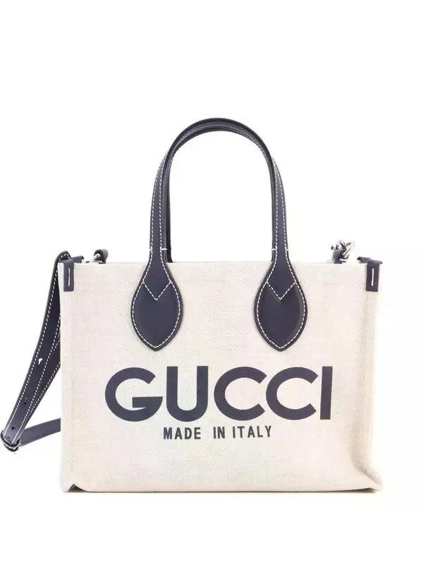 Gucci Logo Shopper Tote Printed Canvas Small Shoulder Bag - Blue