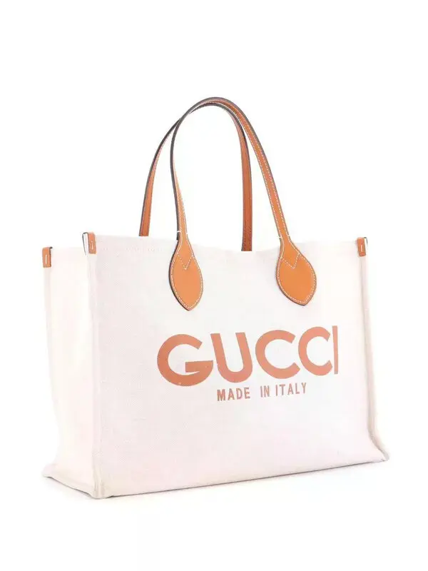 Gucci Logo Printed Canvas Medium Tote Bag - Neutrals