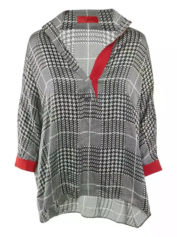 CAROLINA HERRERA VINTAGE Houndstooth-print Satin Blouse