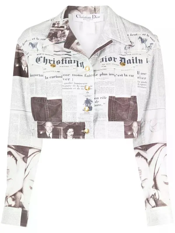 Dior 1990-2000s Newspaper-print Cropped Jacket - White