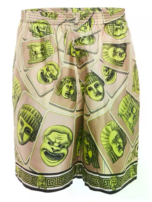 Versace Mask-print Silk Shorts - Neutrals