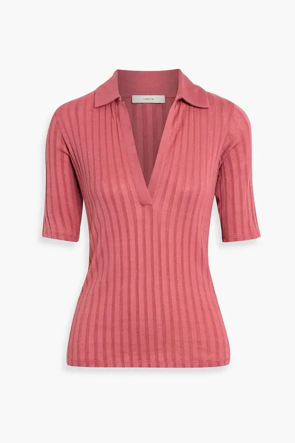 Vince Ribbed Cotton Polo Shirt - Antique Rose