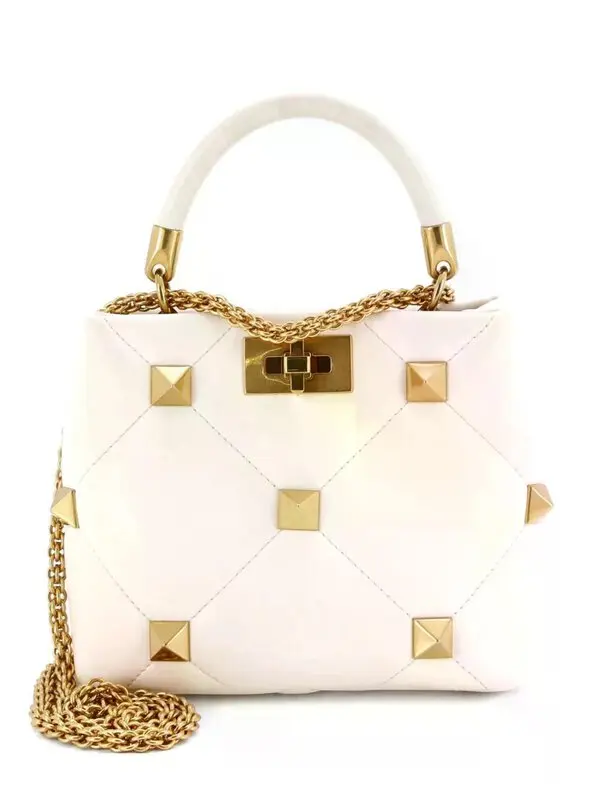 Valentino Garavani Roman Stud Quilted Leather Small Satchel - Neutrals