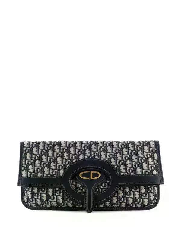Dior Fold Over Oblique Canvas Clutch Bag - Blue