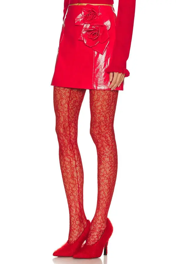 AKNVAS Liva Faux Leather Rose Skirt - Red