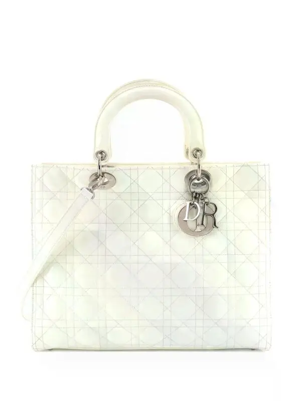 Dior Lady Large Satchel Cannage Quilt Patent - White