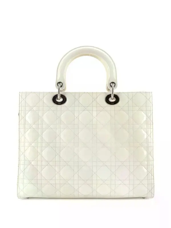 Dior Lady Large Satchel Cannage Quilt Patent - White