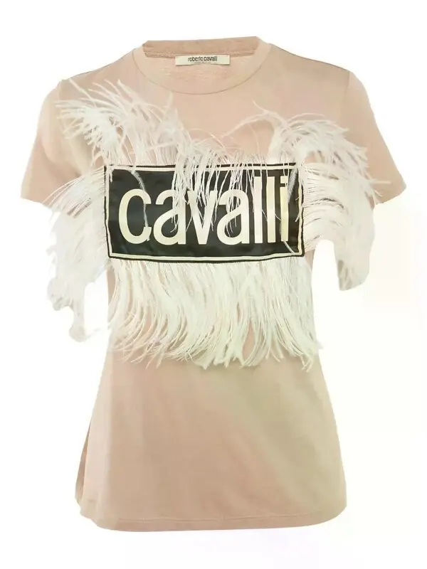 Roberto Cavalli Feather-trimmed Logo T-shirt