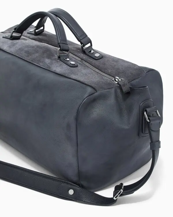 Giorgio Armani Vintage-effect Pebbled Nappa Leather Duffle Bag - Brown