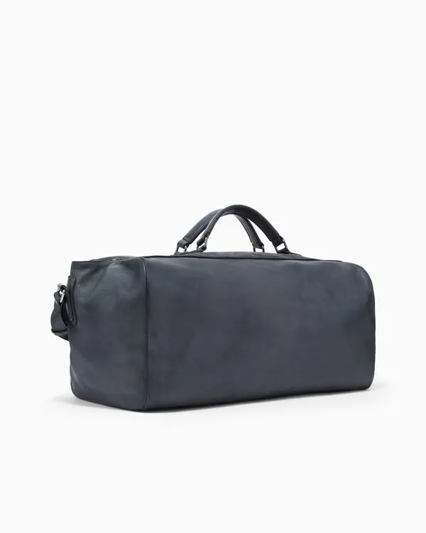 Giorgio Armani Vintage-effect Pebbled Nappa Leather Duffle Bag - Brown