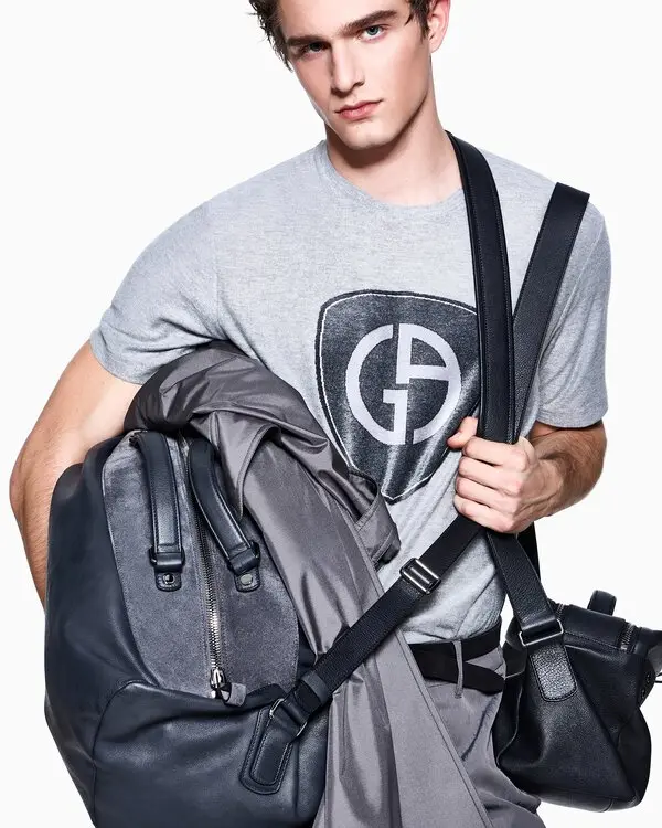 Giorgio Armani Vintage-effect Pebbled Nappa Leather Duffle Bag - Brown