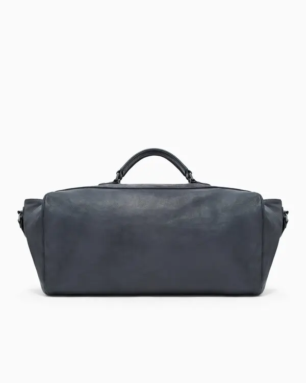 Giorgio Armani Vintage-effect Pebbled Nappa Leather Duffle Bag - Grey