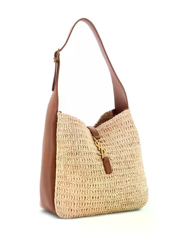 Saint Laurent Le 5 A 7 Supple Hobo Raffia And Leather Small Tote Bag