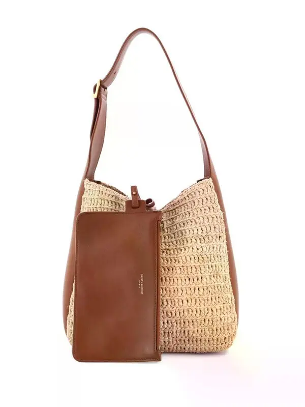 Saint Laurent Le 5 A 7 Supple Hobo Raffia And Leather Small Tote Bag