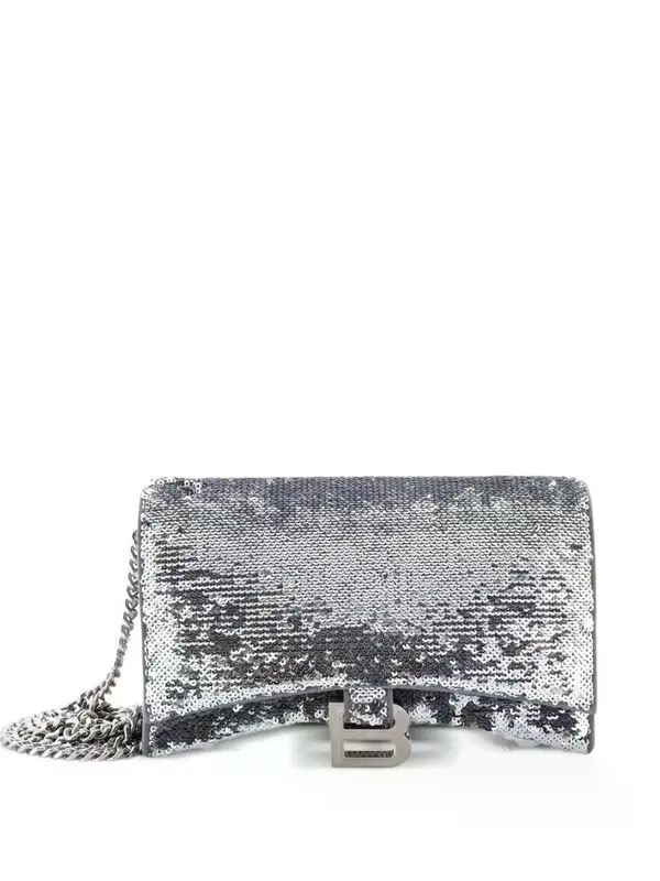 Balenciaga Hourglass Chain Wallet Leather Sequins Crossbody Bag - Silver
