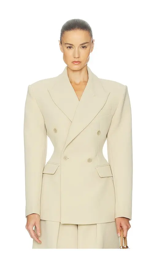 HELSA Double Breasted Curve Jacket In Very Heavy Crepe