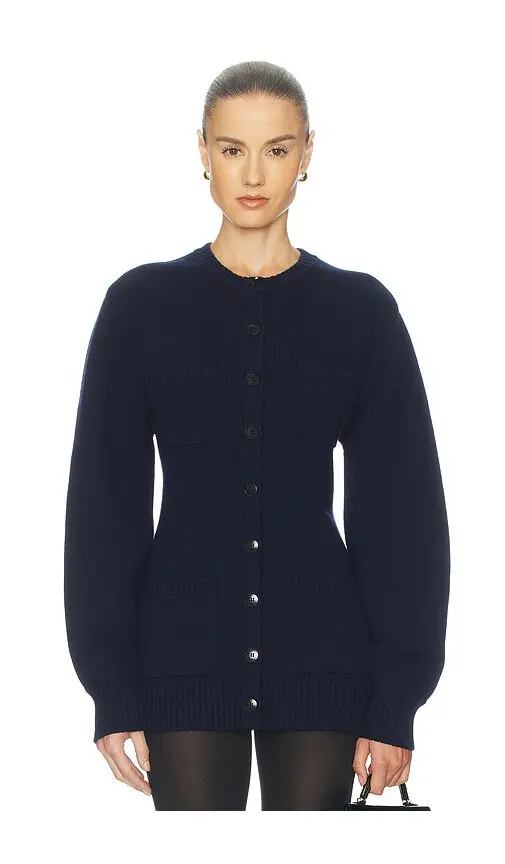 HELSA Devika Wool Cashmere Cardigan - Navy