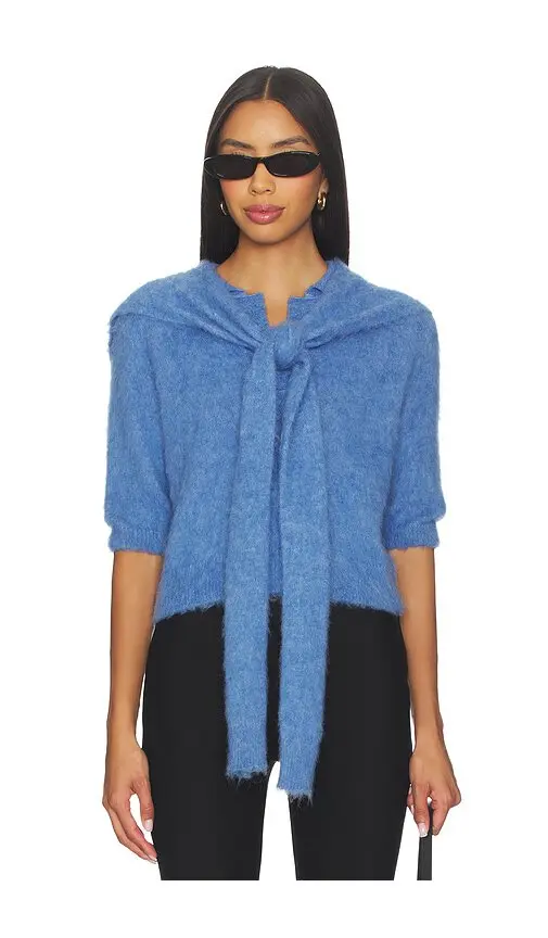 Monse Cropped Polo Knit Top With Scarf - Blue