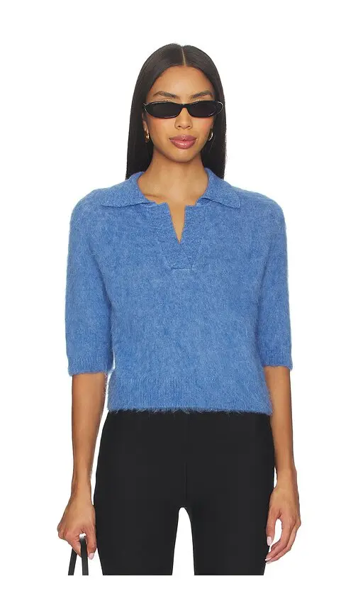 Monse Cropped Polo Knit Top With Scarf - Blue