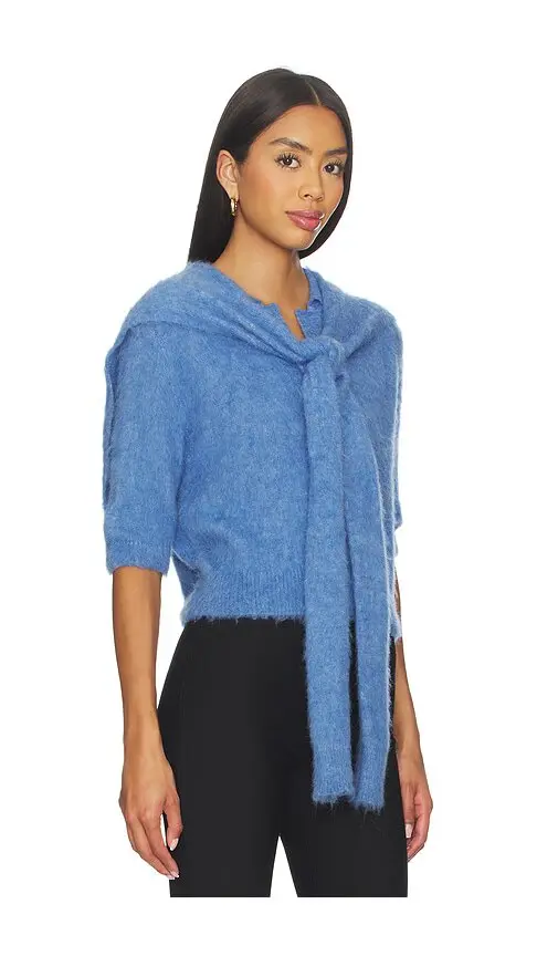 Monse Cropped Polo Knit Top With Scarf - Blue