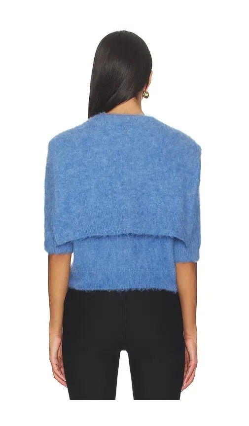 Monse Cropped Polo Knit Top With Scarf - Blue