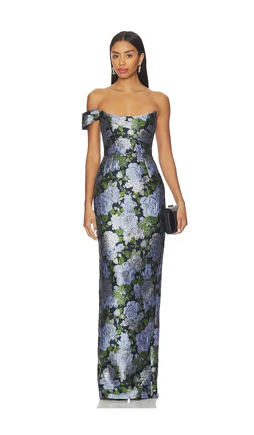 SAU LEE Jackson Jacquard Gown - Blue Multi
